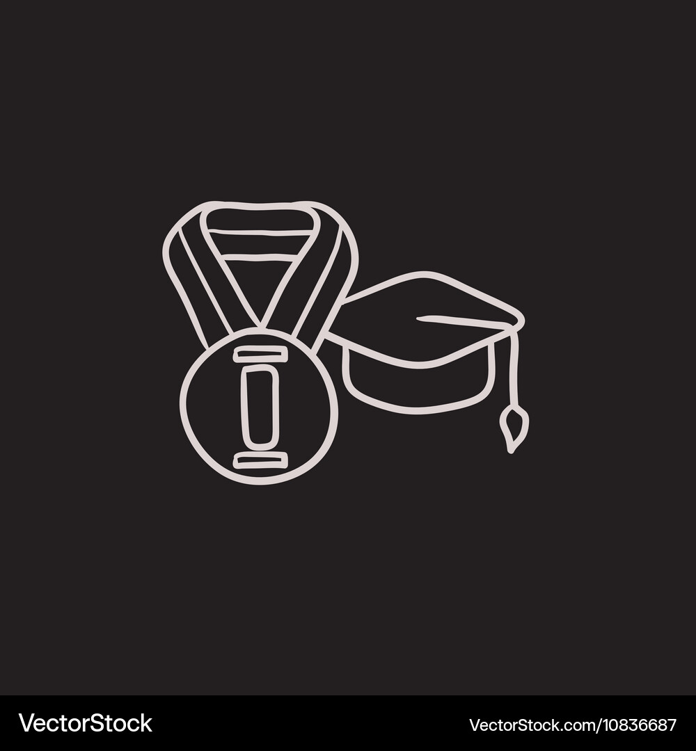 Graduation cap with medal sketch icon Royalty Free Vector
