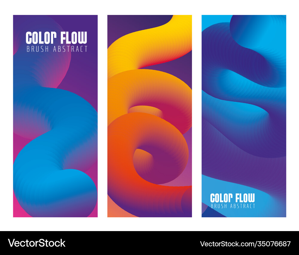 Three color flow posters in set colors backgrounds