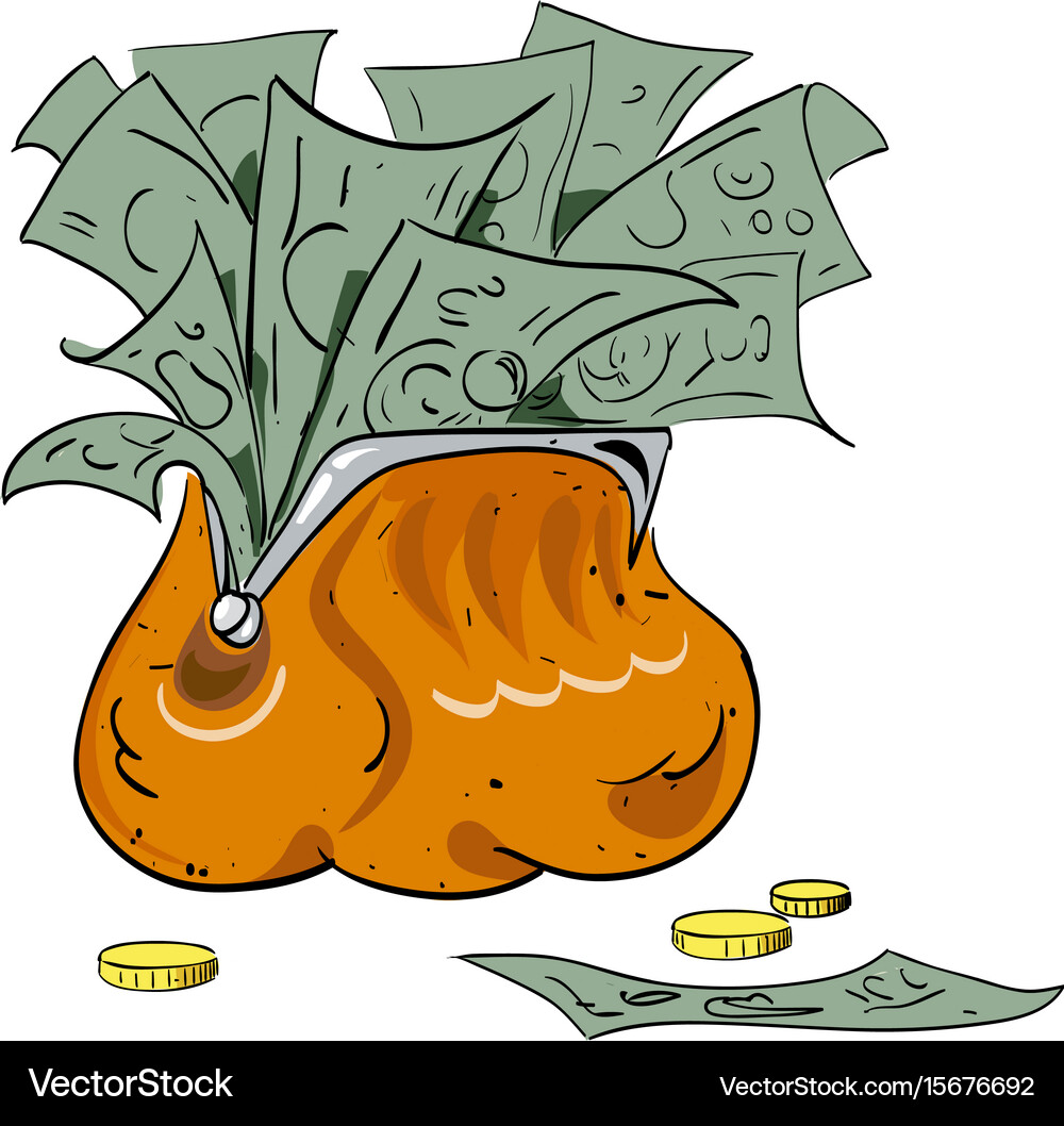 Cartoon image wallet full money Royalty Free Vector Image