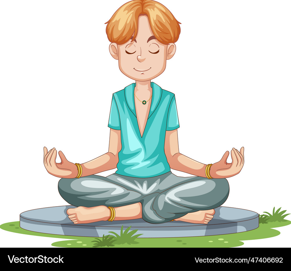 Caucasian cartoon practice meditation Royalty Free Vector