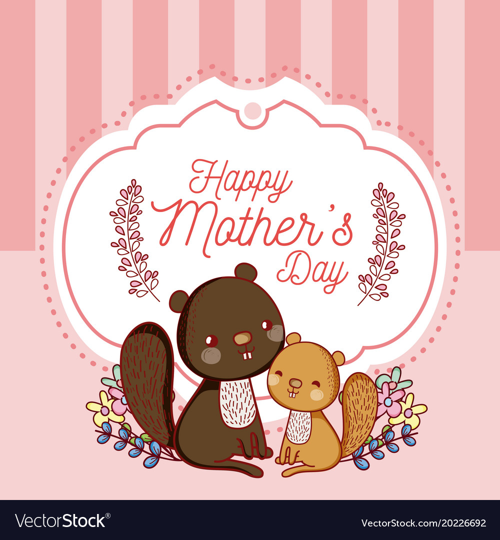 Happy mothers day card with cute animals cartoons Vector Image