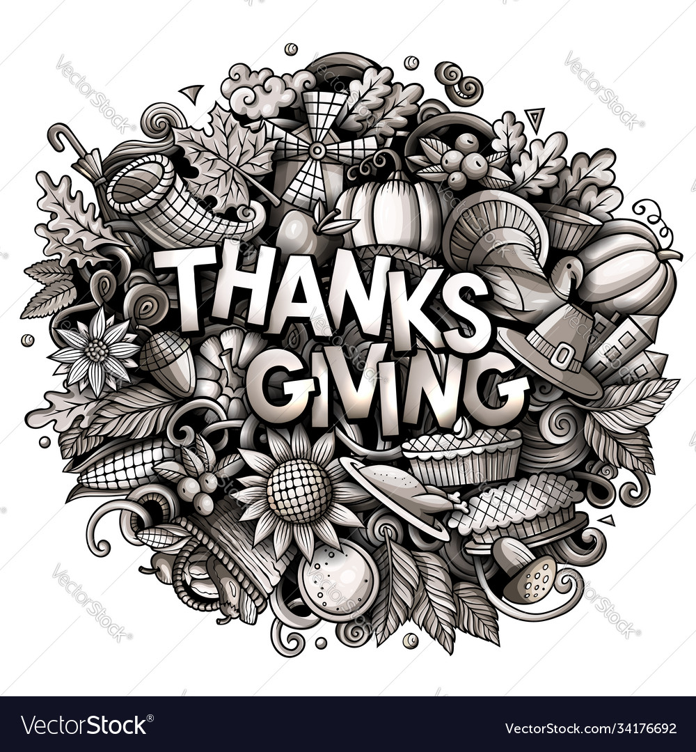 Happy thanksgiving hand drawn cartoon doodles Vector Image