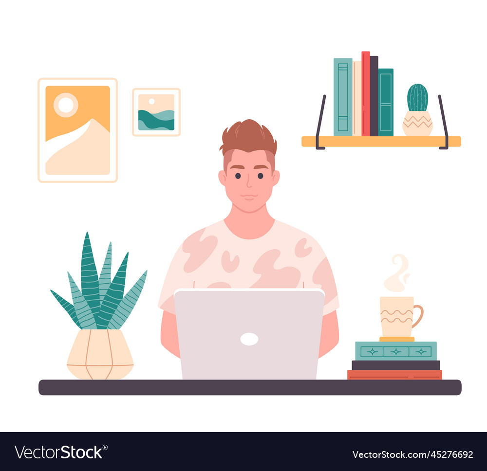 Man working with computer home office freelance Vector Image
