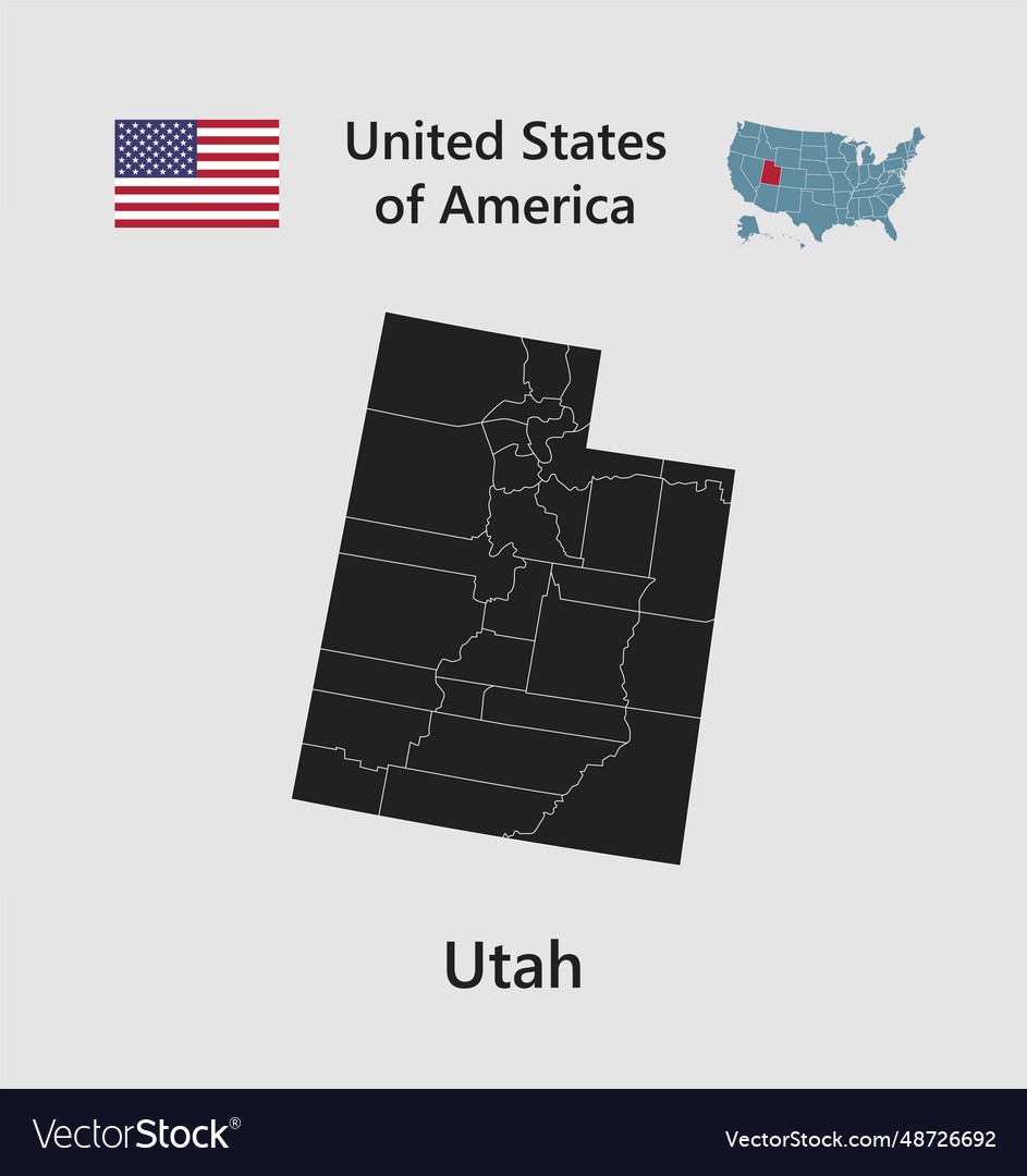 Map state utah flag and usa Royalty Free Vector Image