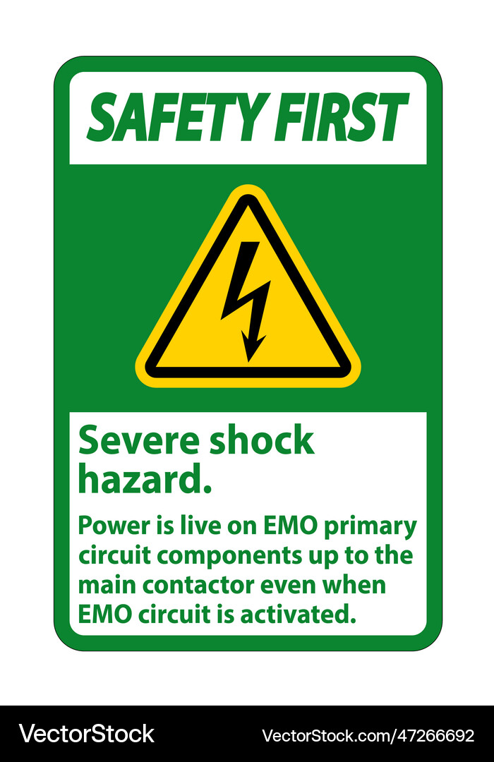 Safety first severe shock hazard sign on white Vector Image