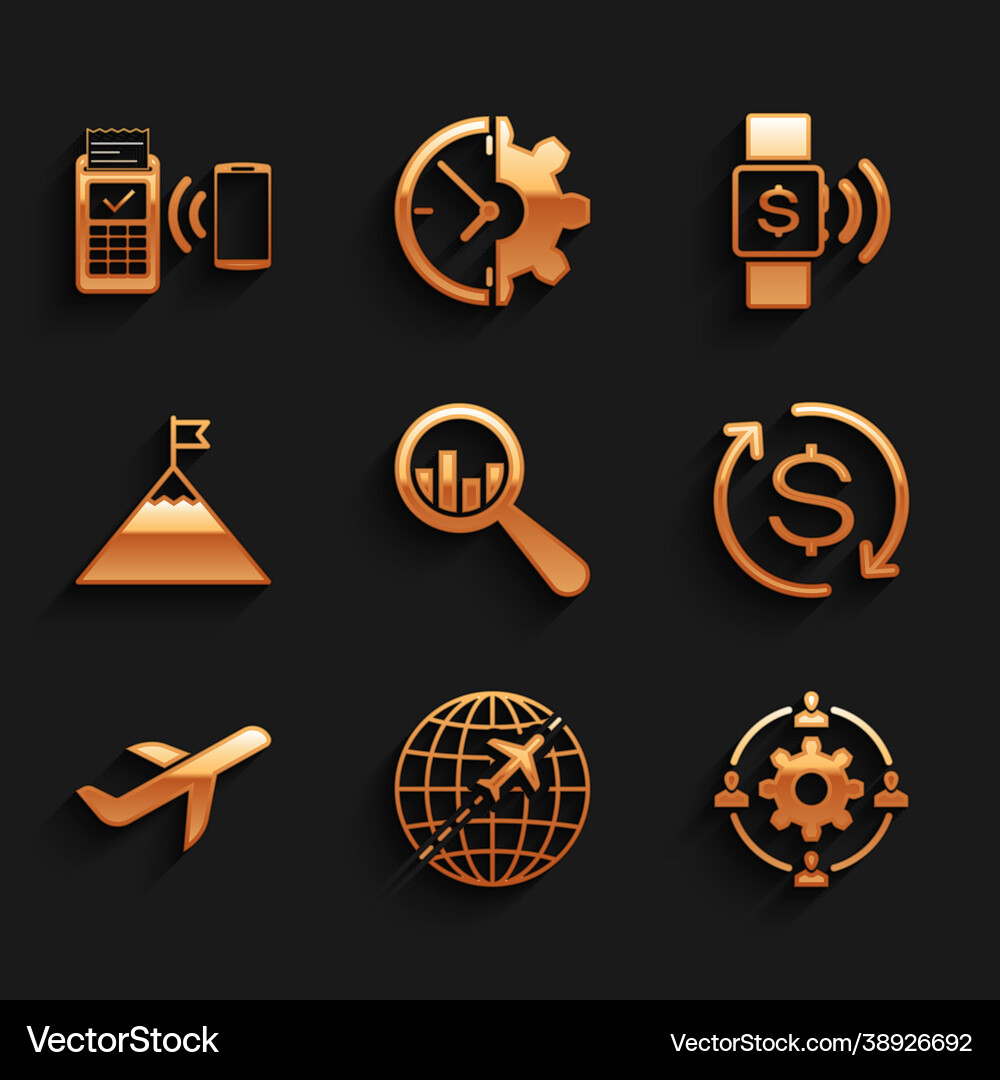 Set magnifying glass and analysis globe Royalty Free Vector