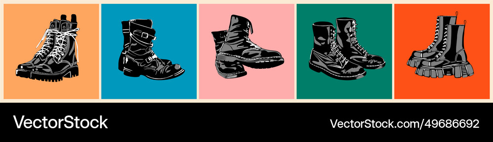 Set of different modern black leather boots Vector Image