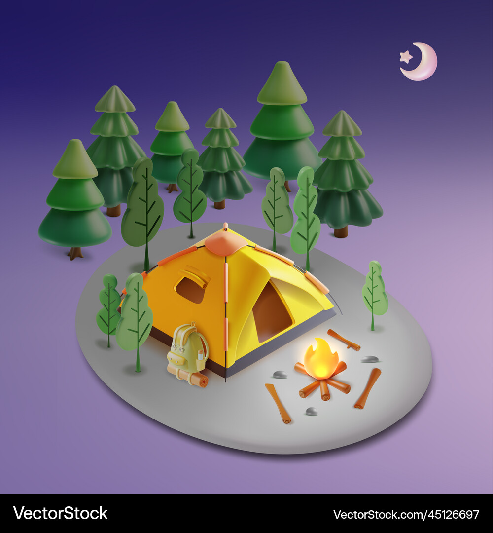 3d go camping concept plasticine cartoon style Vector Image