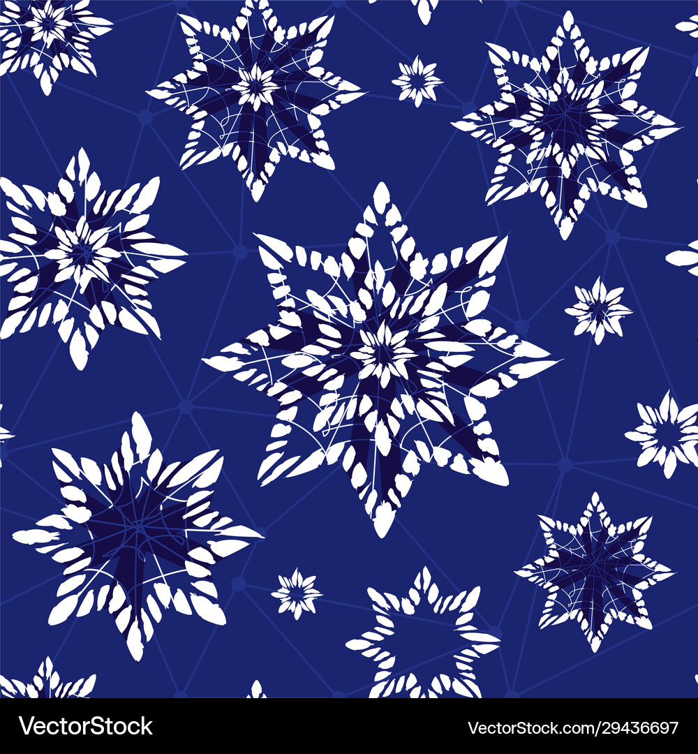 Blue abstract snowflake stars seamless Royalty Free Vector
