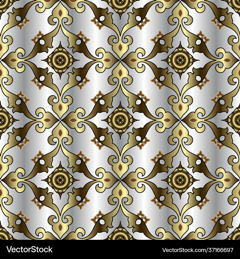Gold floral vintage seamless pattern silver Vector Image