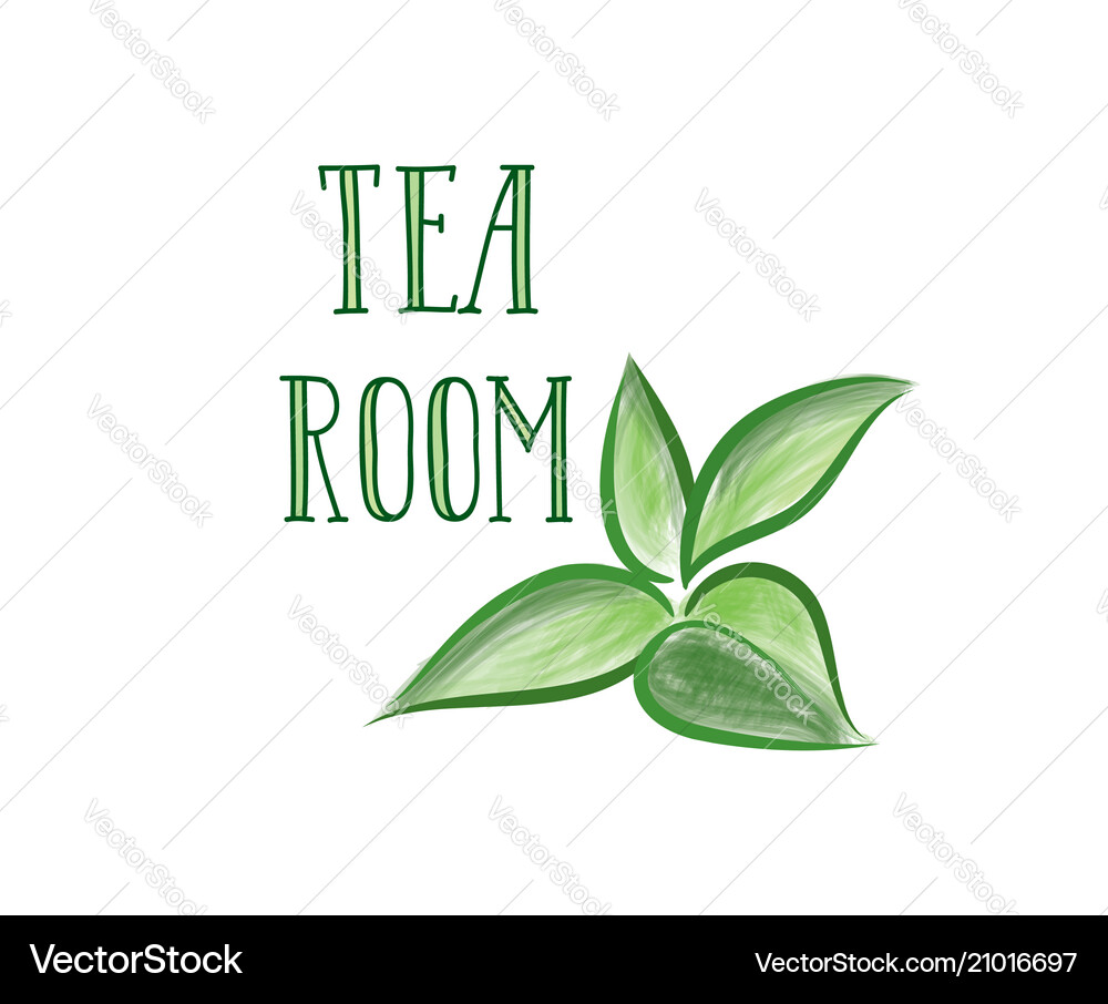 Green tea tree branch herb label lettering tea Vector Image