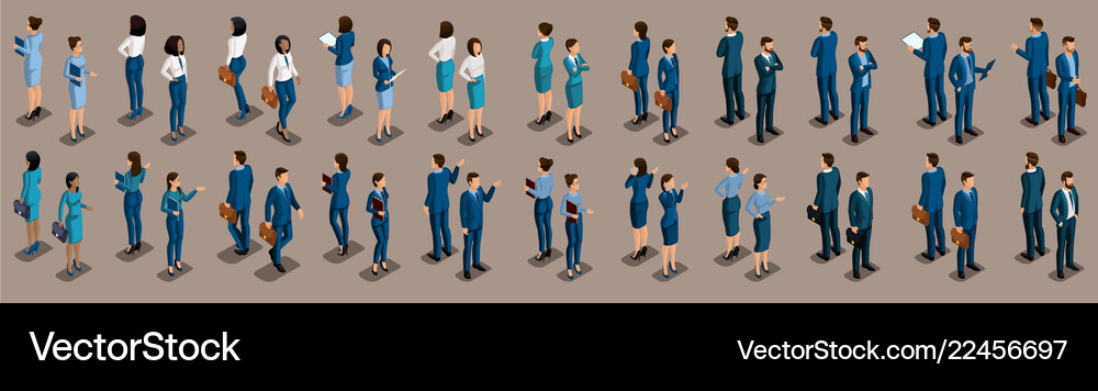Isometric set businessmen front view and rear view