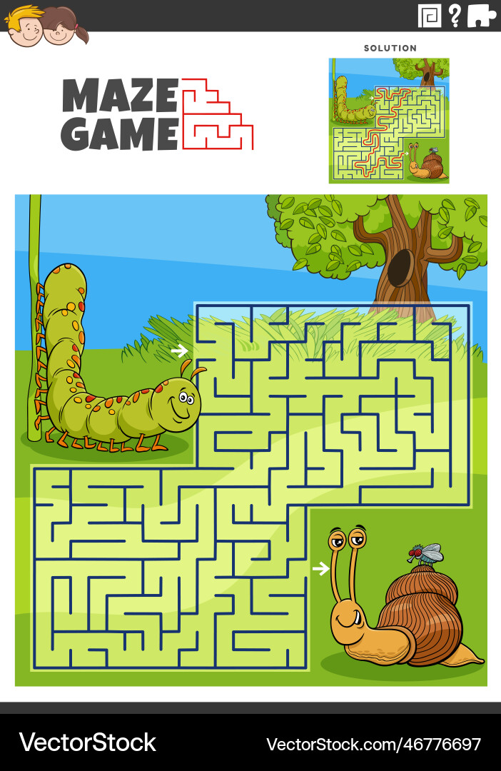 Maze game activity with cartoon caterpillar Vector Image