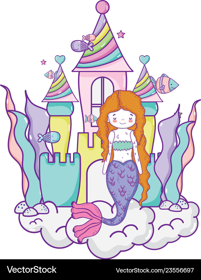 Mermaid with castle undersea scene Royalty Free Vector Image