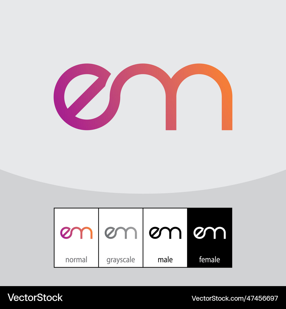 Purple Gradient E & M Monogram Logo Royalty Free Vector