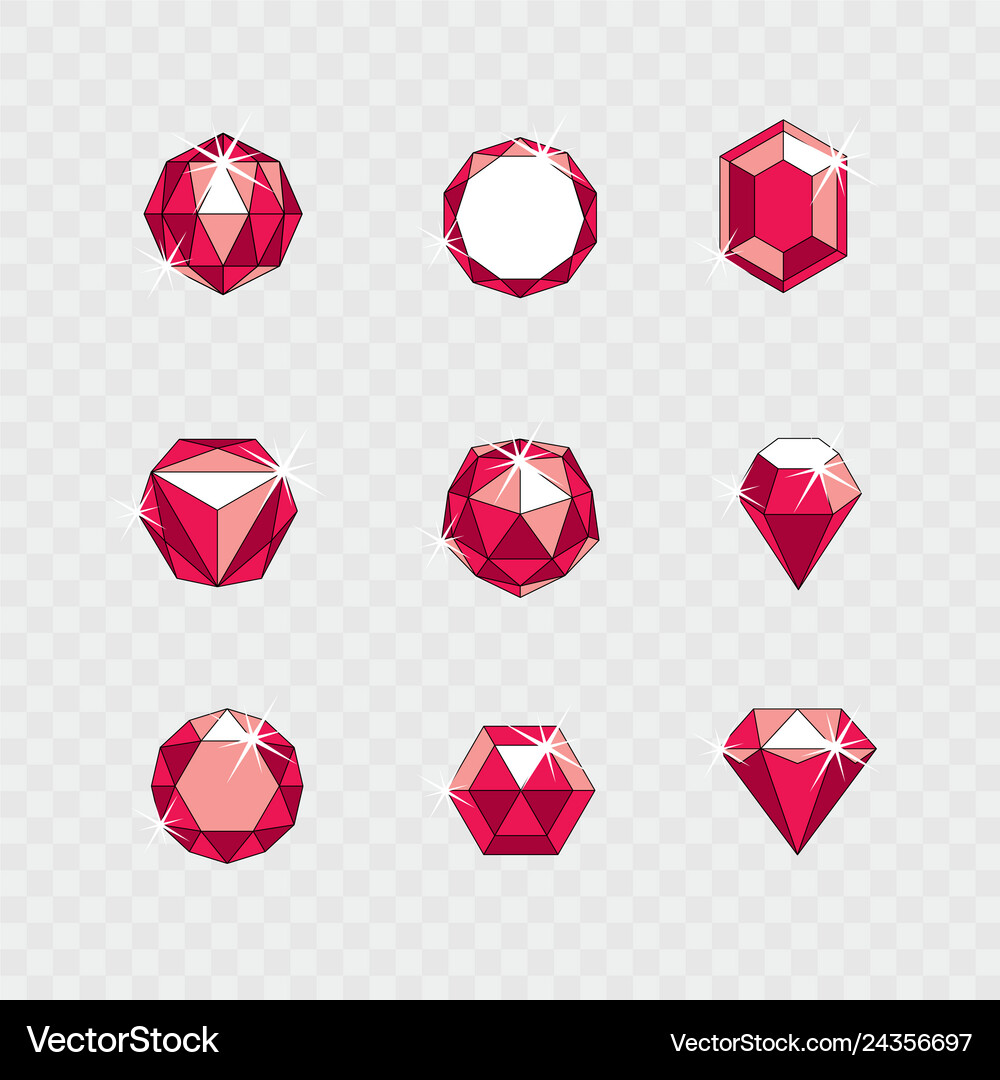 Set of glossy red ruby gems creative business Vector Image