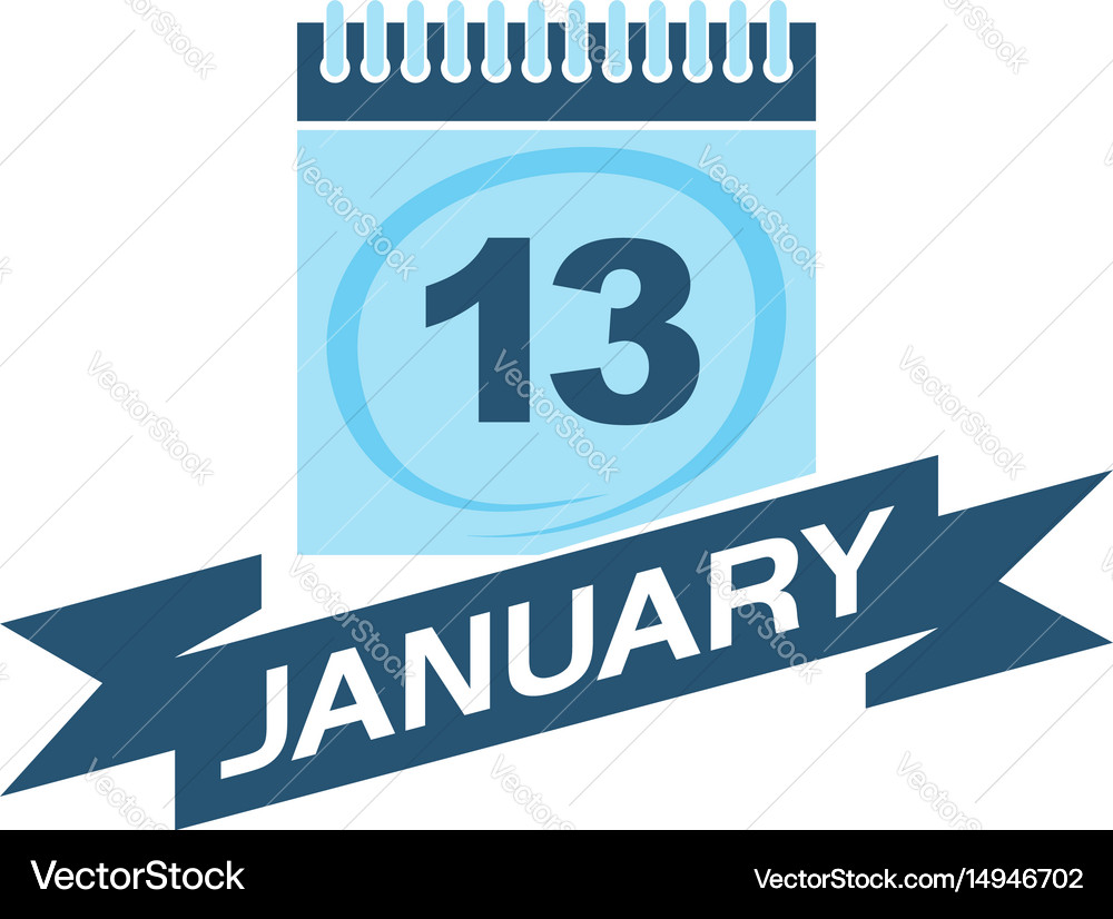 13 january calendar with ribbon Royalty Free Vector Image