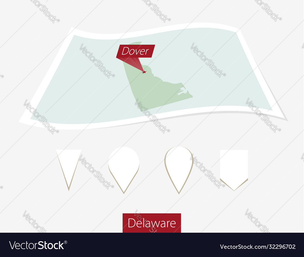 Curved paper map delaware state with capital Vector Image