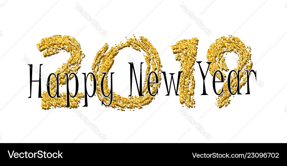 Happy new year text bright gold number 2019 Vector Image