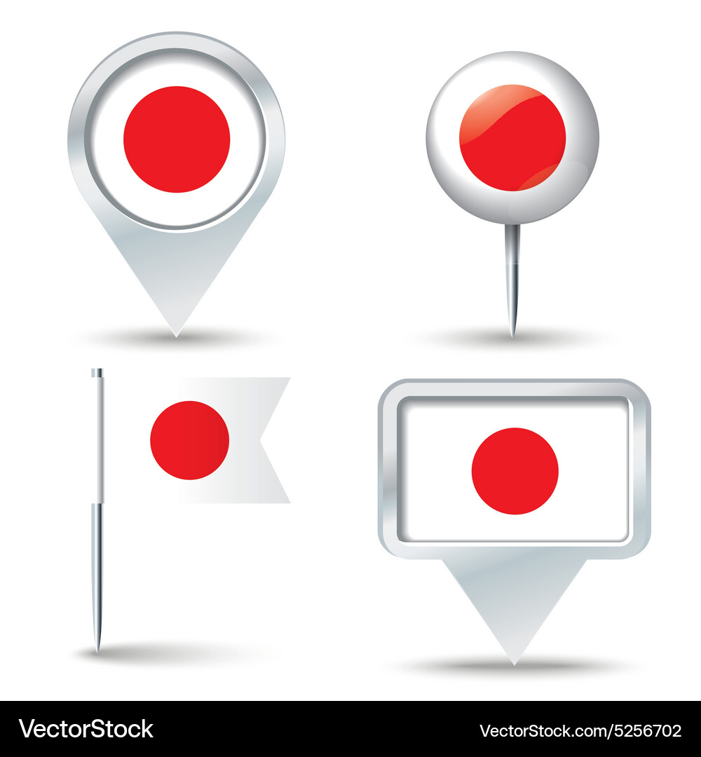 Map pins with flag of japan Royalty Free Vector Image