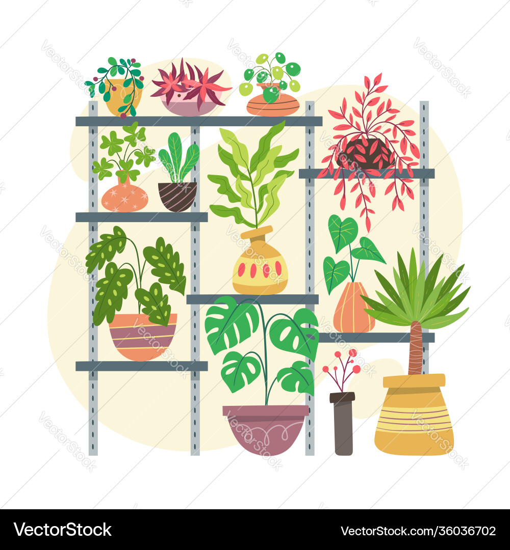 Metal shelf with indoor plants Royalty Free Vector Image