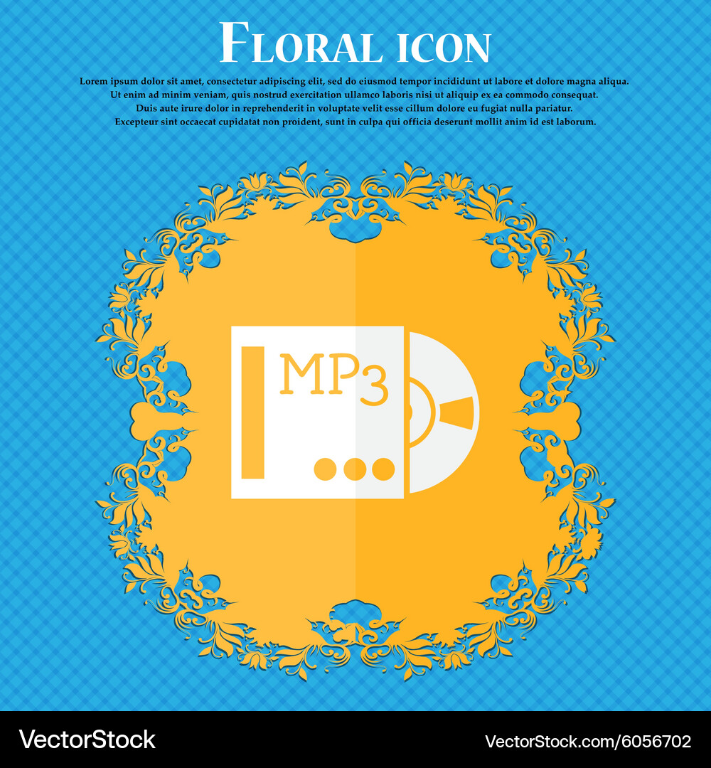 Mp3 player icon sign floral flat design on a blue Vector Image