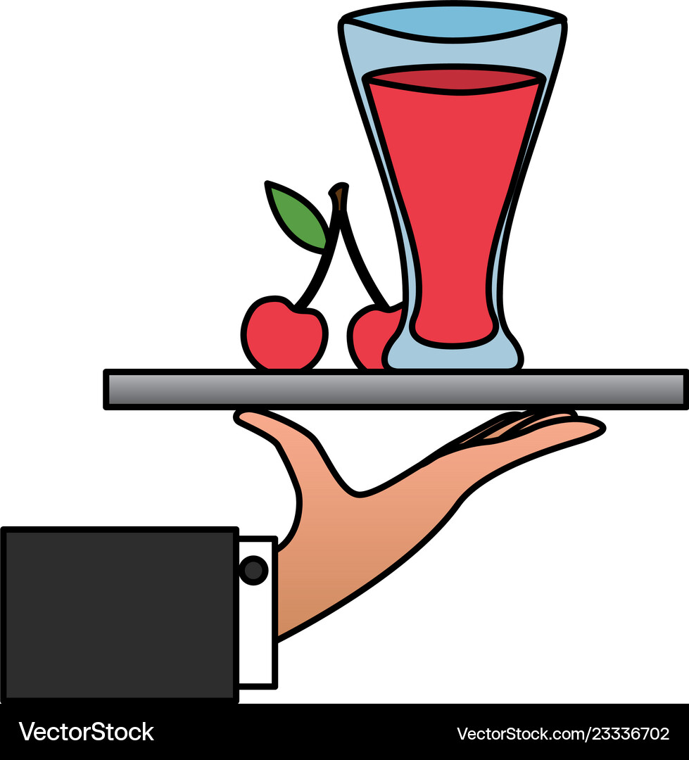 Tray handcherry juice glass cup Royalty Free Vector Image