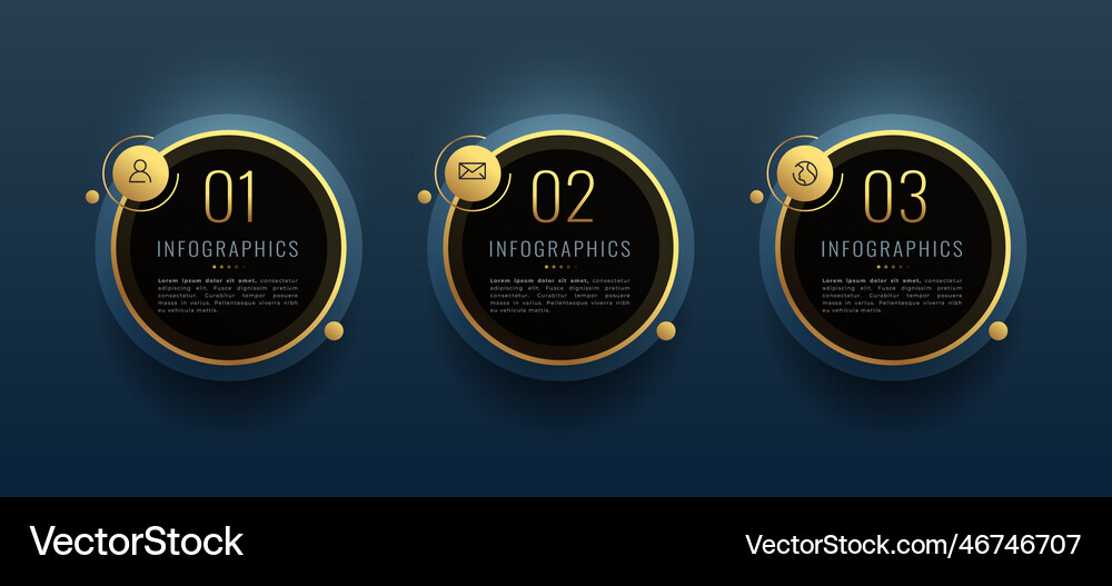 3 step infographic golden banner for modern Vector Image