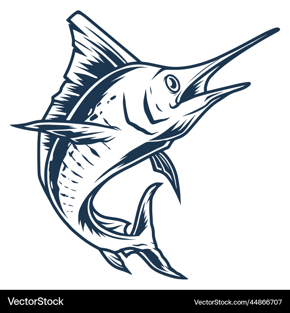 Atlantic marlin monochrome detailed logotype Vector Image