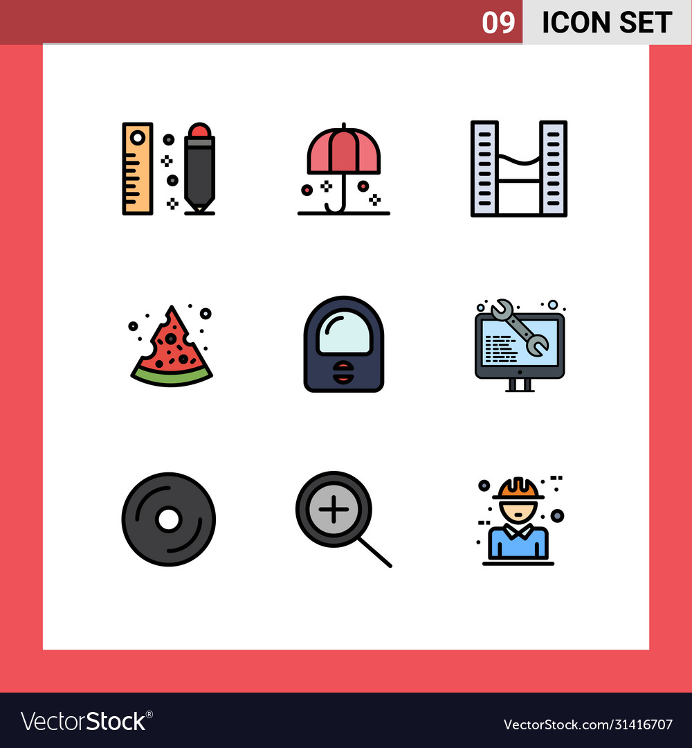 Filledline Flat Color Pack 9 Universal Symbols Vector Image