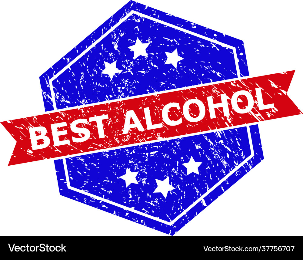Hexagon bicolor best alcohol stamp with scratched Vector Image