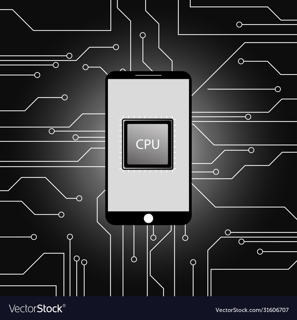 Modern smartphone and main microprocessorchip Vector Image