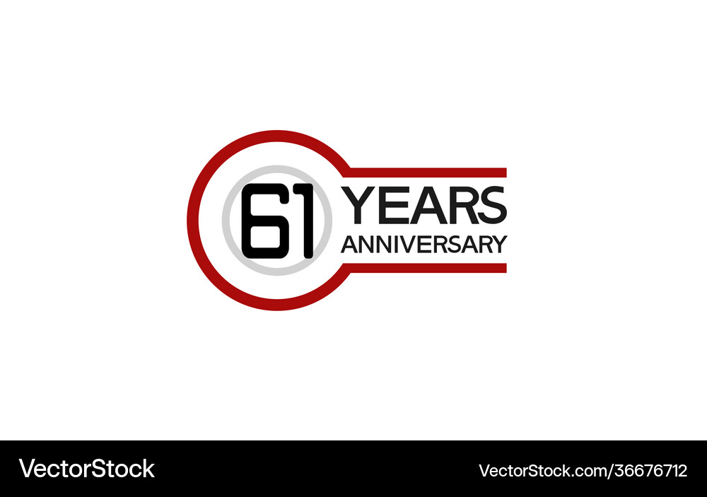 61 years anniversary with circle outline red Vector Image