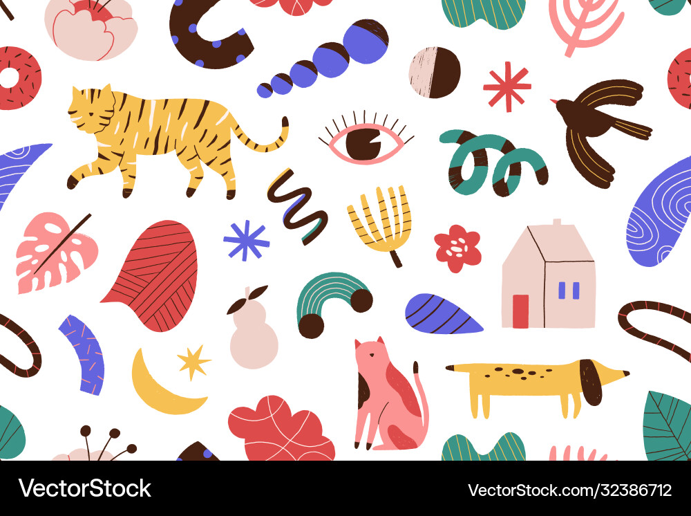 Abstract doodle hand drawn symbols animals Vector Image