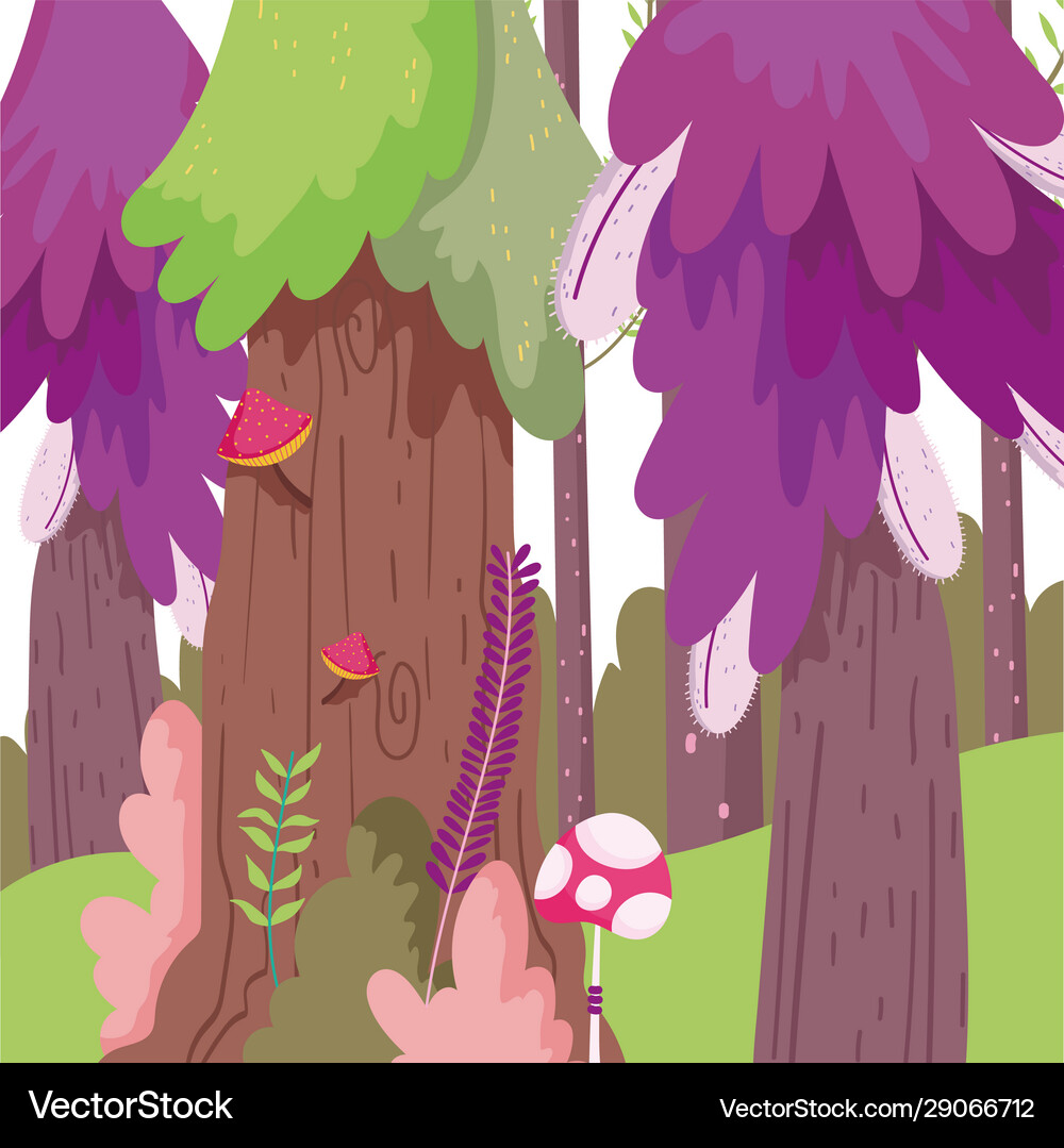 Branches mushrooms trees forest landscape nature Vector Image