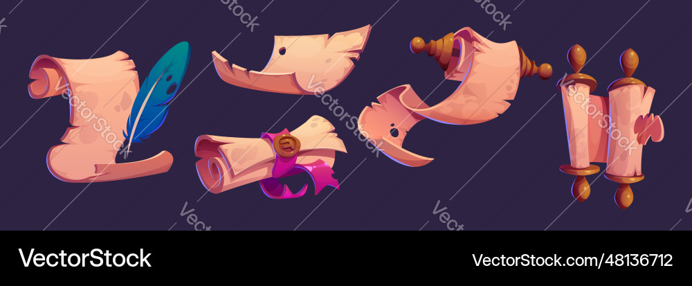 Cartoon set of ancient parchment scrolls Vector Image