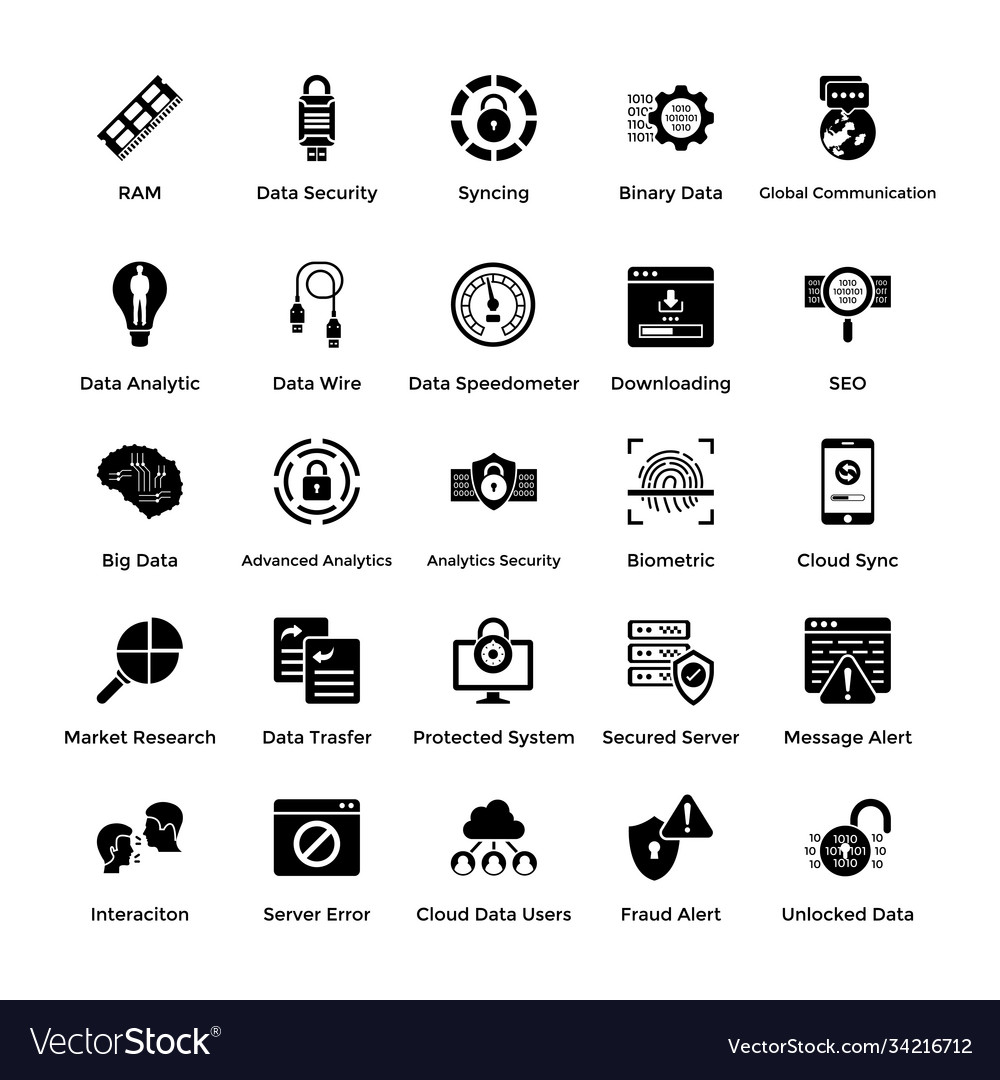 Data analytics and visualization solid icons pack Vector Image