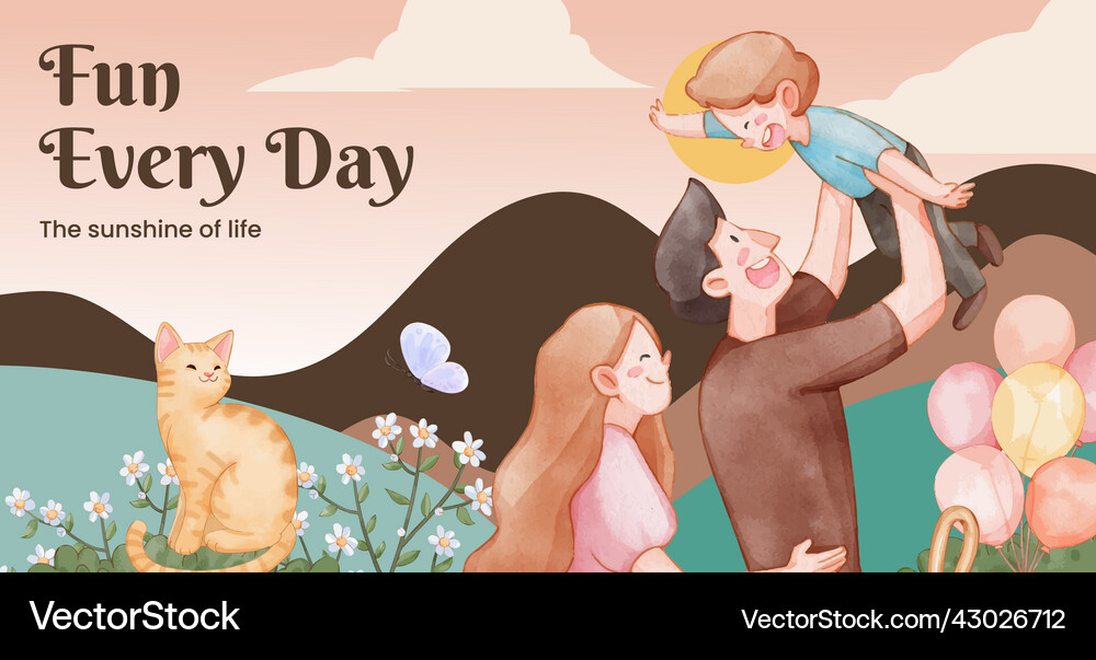 Facebook template with family fun day Royalty Free Vector
