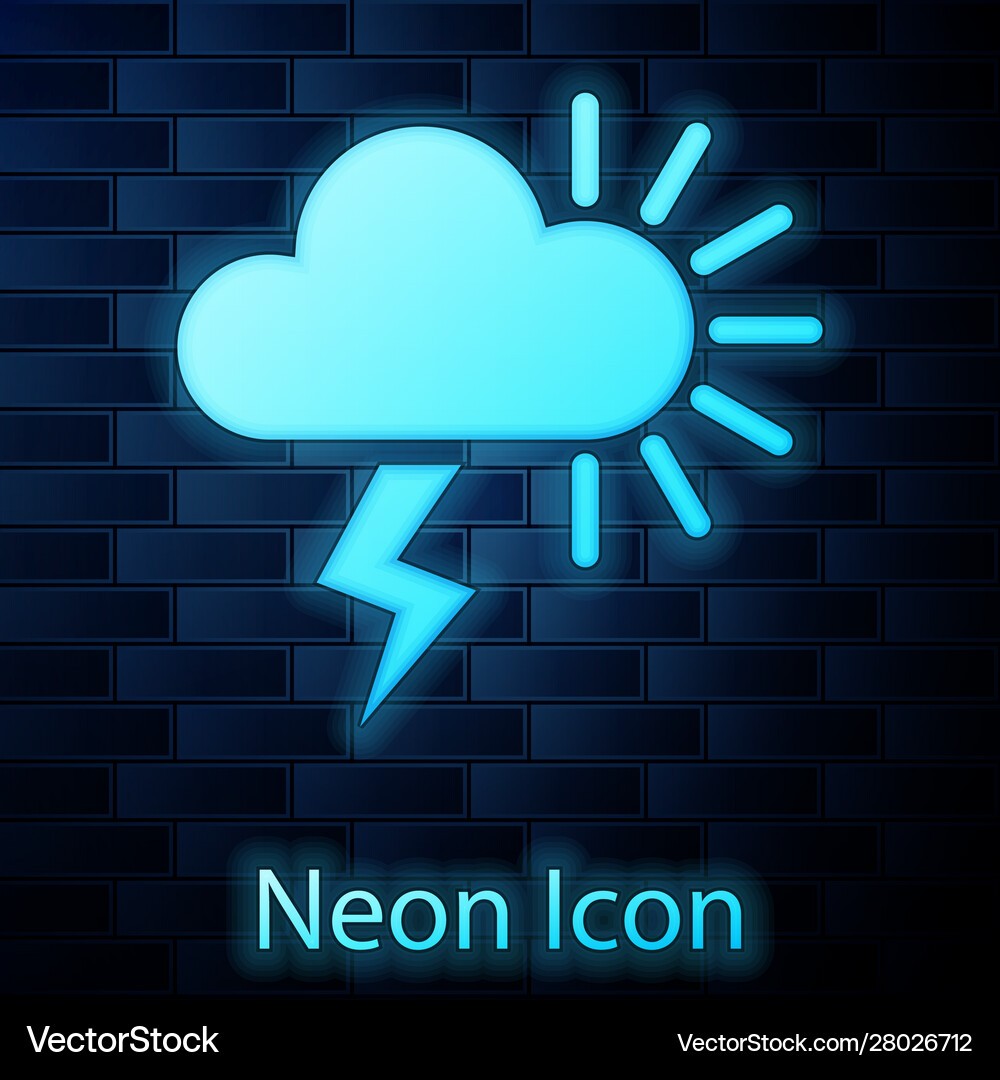 Glowing neon storm icon isolated on brick wall Vector Image