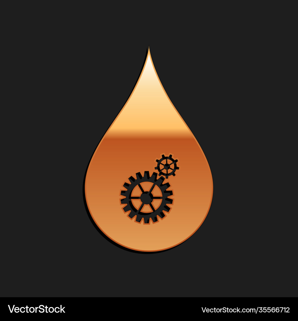 Gold drop with gears icon isolated on black Vector Image