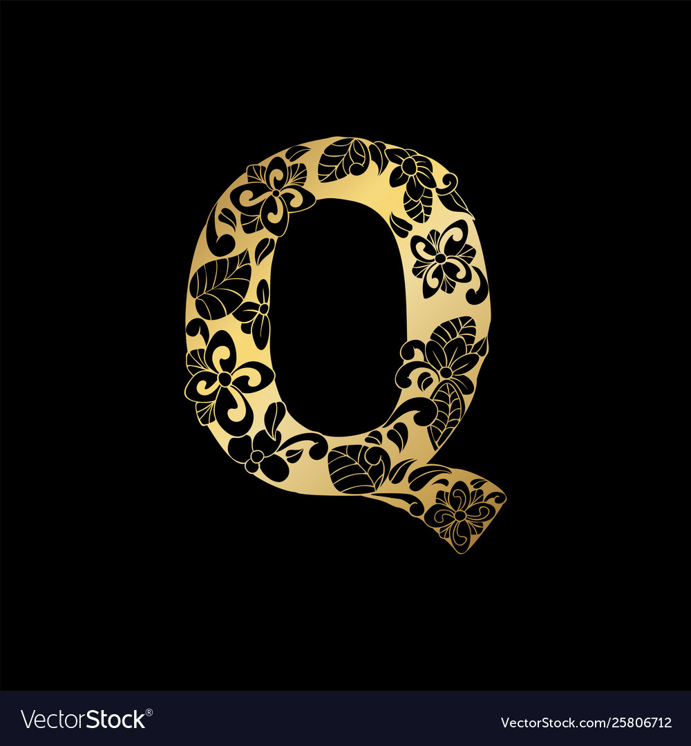 Golden ornamental alphabet letter q font Vector Image