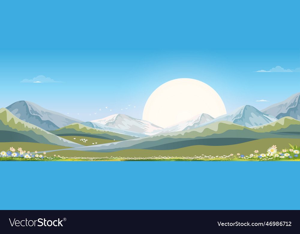 Nature spring rural farm landscape green field Vector Image
