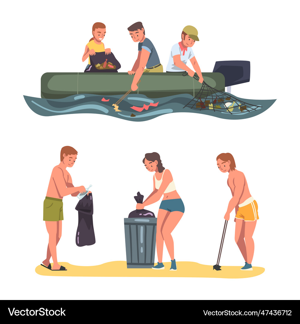 People character collecting trash and gathering Vector Image
