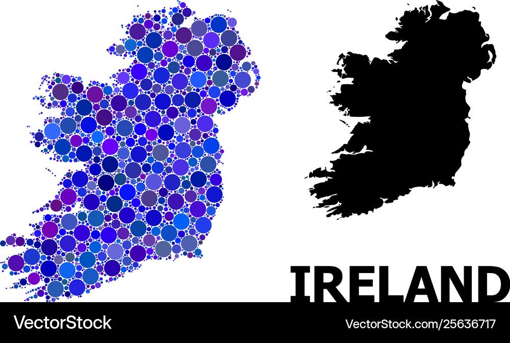 Blue round dot mosaic map ireland island Vector Image