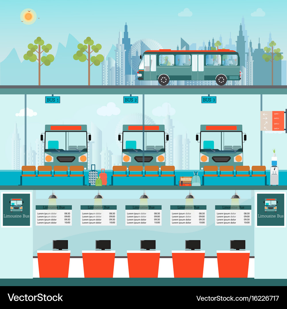 Bus terminal with limousine with counter Vector Image
