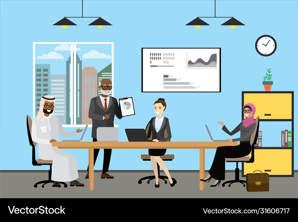 Cartoon multicultural business people working Vector Image