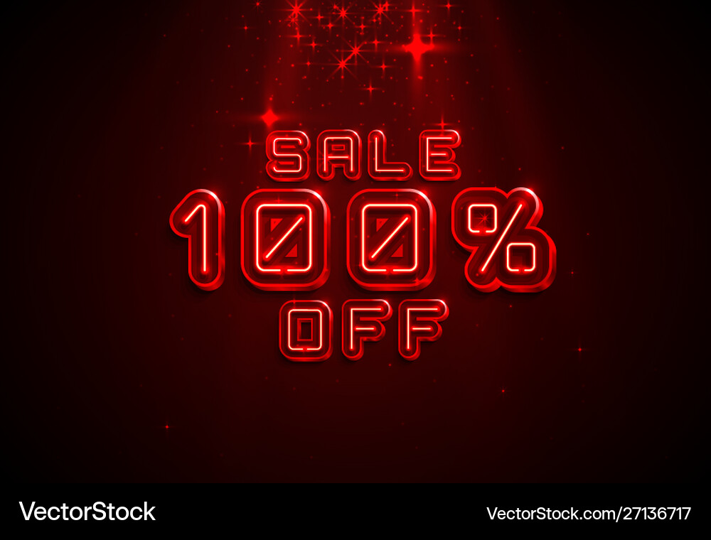 Neon frame 100 off text banner night sign board Vector Image