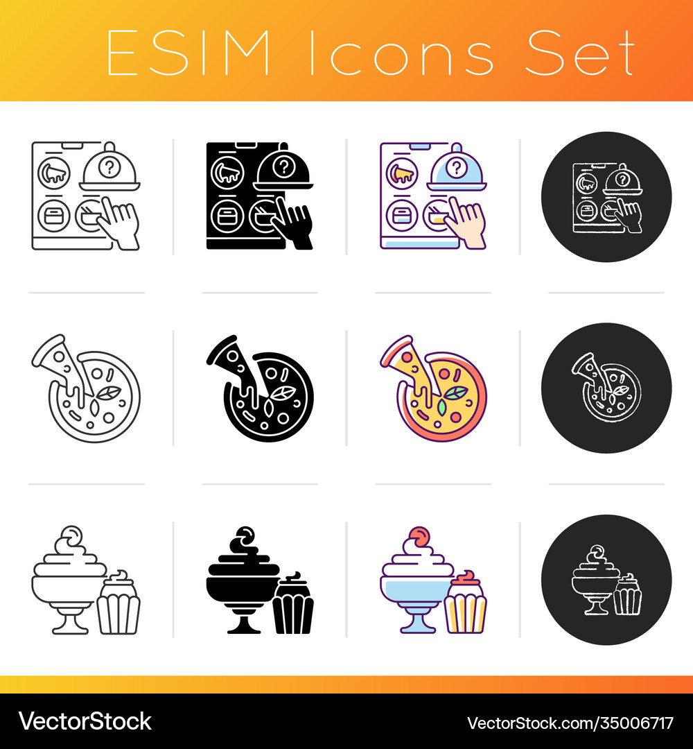 Online food ordering icons set Royalty Free Vector Image