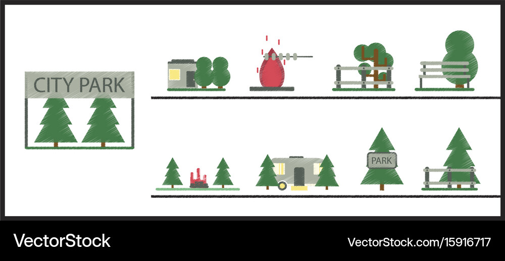 Set flat icons in shading style parks Royalty Free Vector