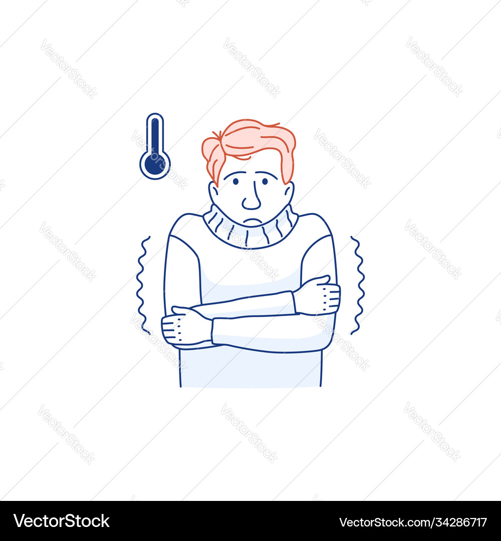 Sick man in fever high temperature thin line icon Vector Image